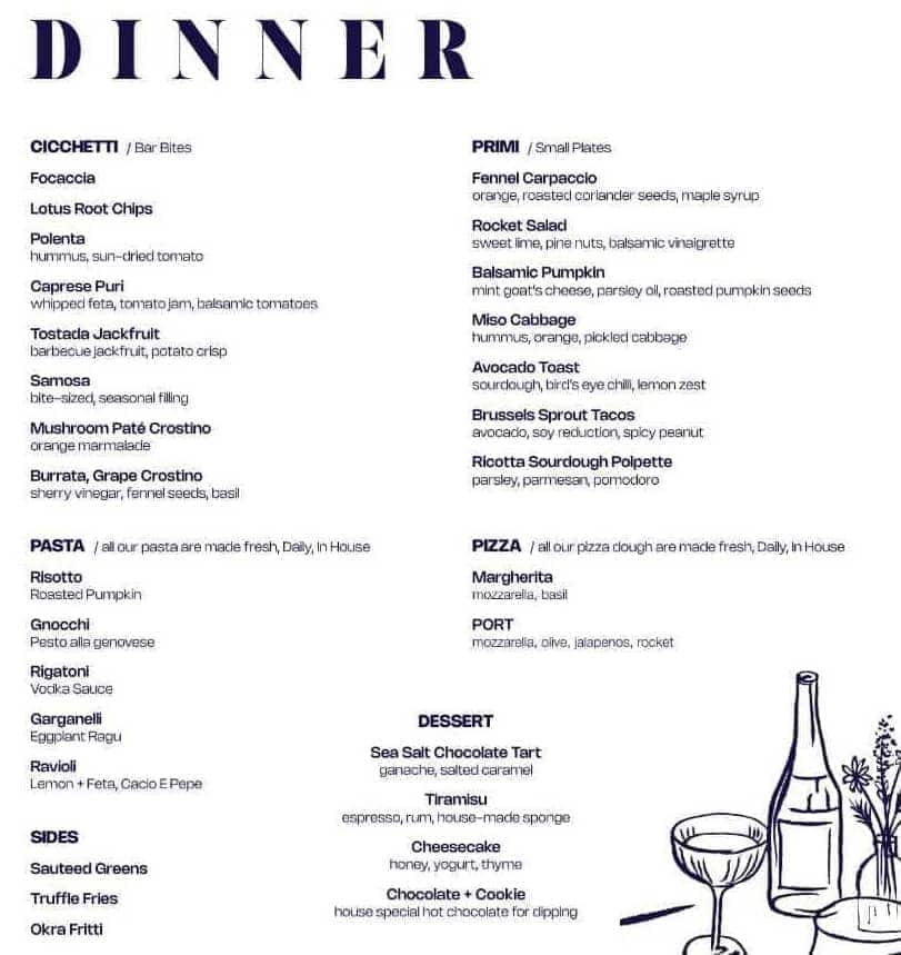 Menu of Port, Mahalaxmi, Mumbai