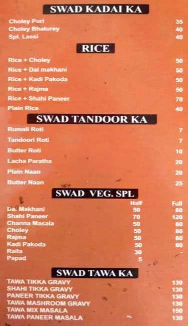 Menu at Swad A Taste Of Punjab, New Delhi