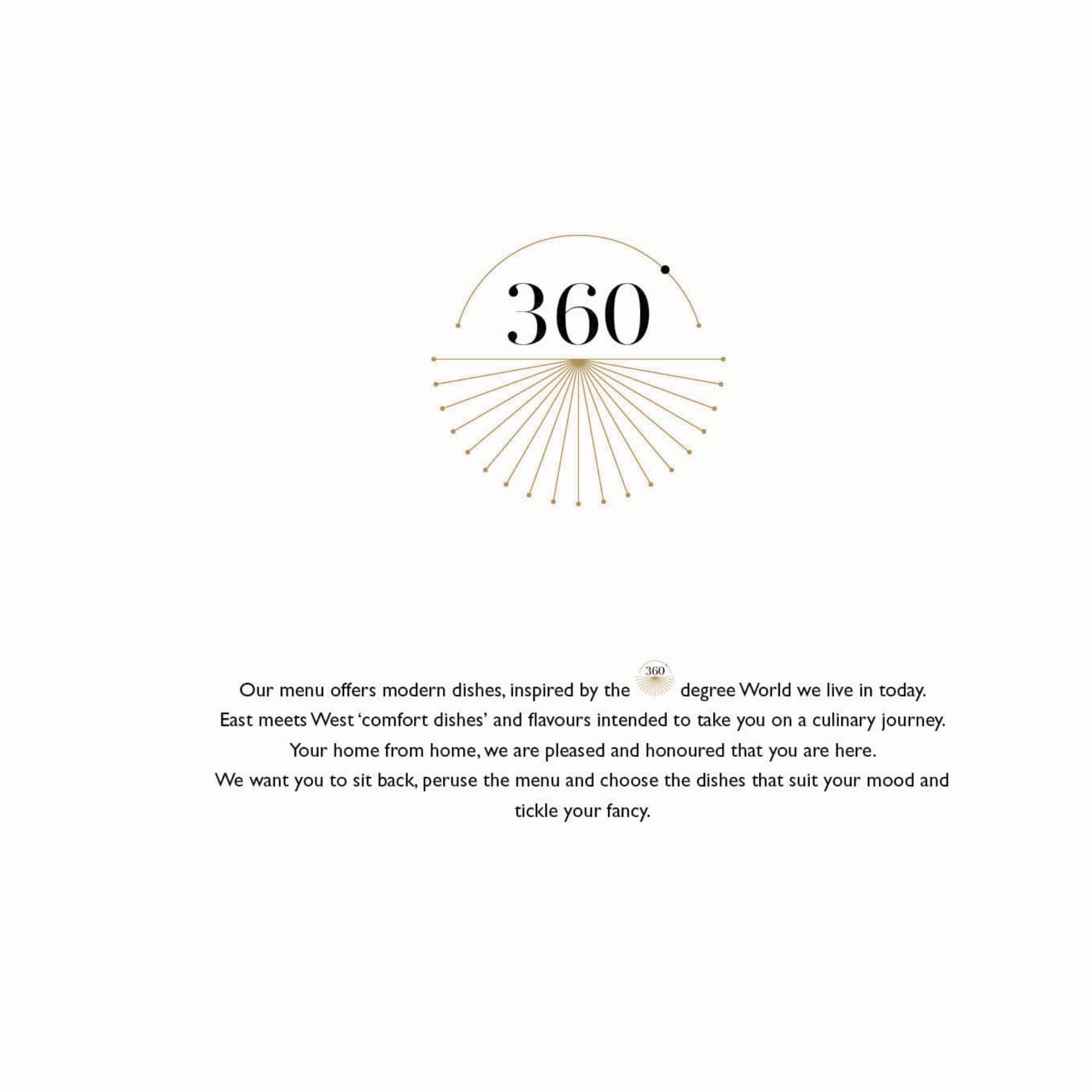 Menu of 360° - The Oberoi, Dr. Zakir Hussain Marg, New Delhi