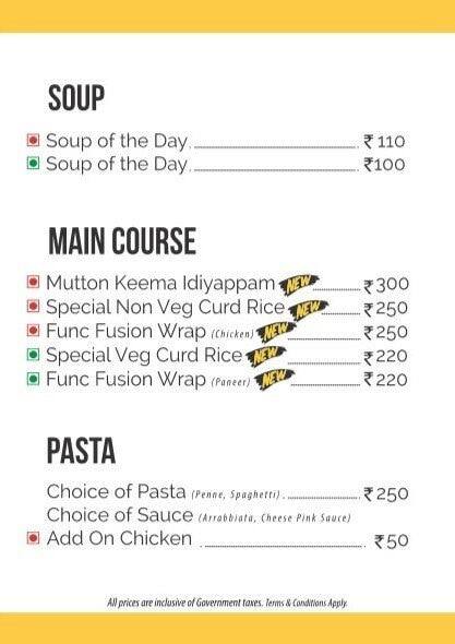 Menu of Func - #6 Hotels, Saibaba Colony, Coimbatore