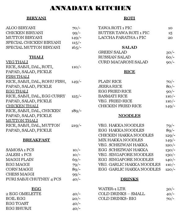 Menu of Annadata Kitchen, Ruby Hospital Area, Kolkata