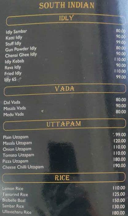 Menu of South Spice Kitchen, Longwood, Shimla