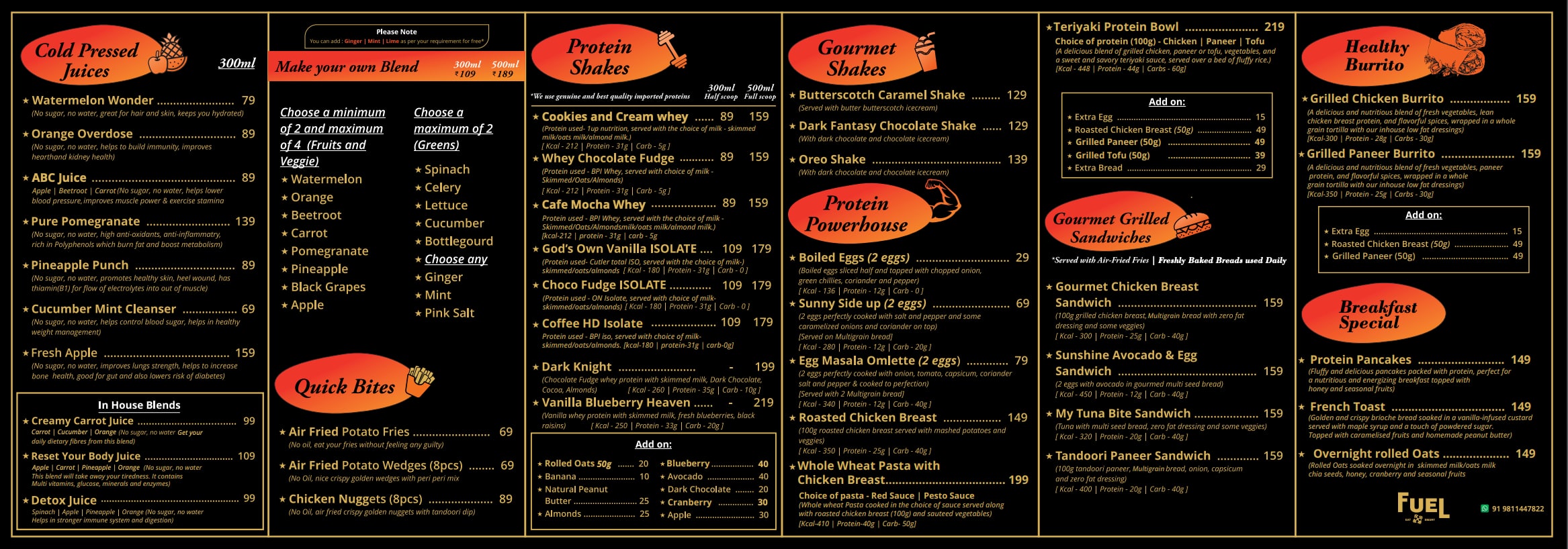 Menu of FUEL, Sarjapur Road, Bangalore