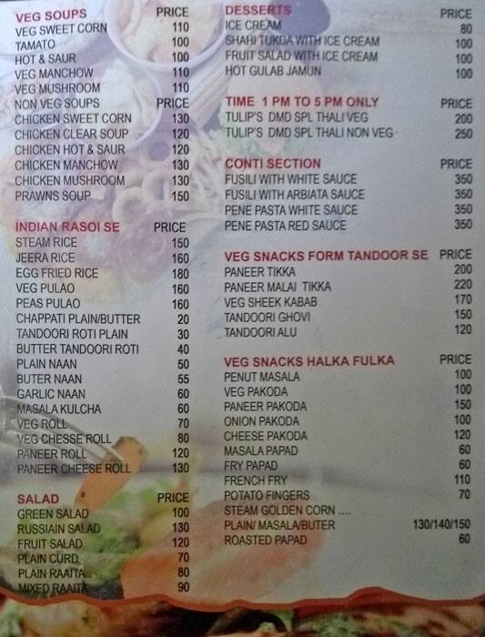 Menu at Tulip Restaurant, Guwahati, GS Rd