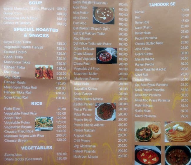 Gupta's Restaurant Menu, Menu for Gupta's Restaurant, South Extension 2 ...