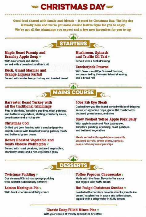 Menu at Harvester restaurant, Staines-upon-Thames, Tilly's Ln