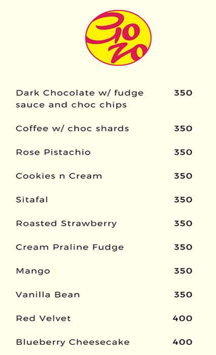 Menu at Gozo, Pune, Mont Vert Finesse