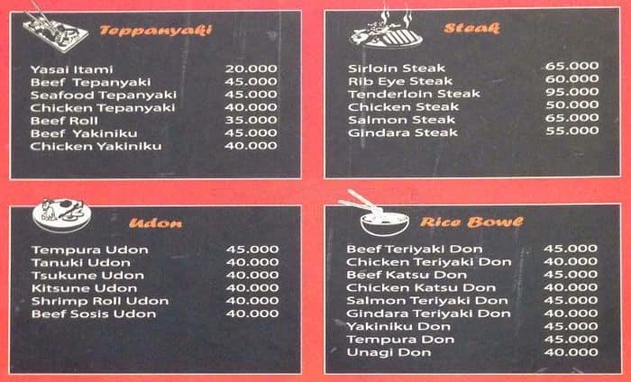 Menu at Sakura Express restaurant, South Jakarta, Kemang Village Lantai 3
