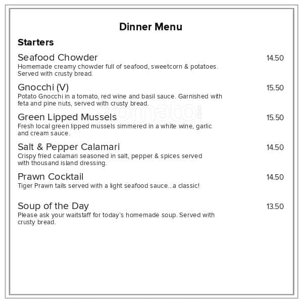 Menu at The Reef Seafood Restaurant & Bar, Dunedin