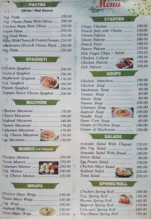 Menu at Sea Rock Bar & Restaurant, Anjuna