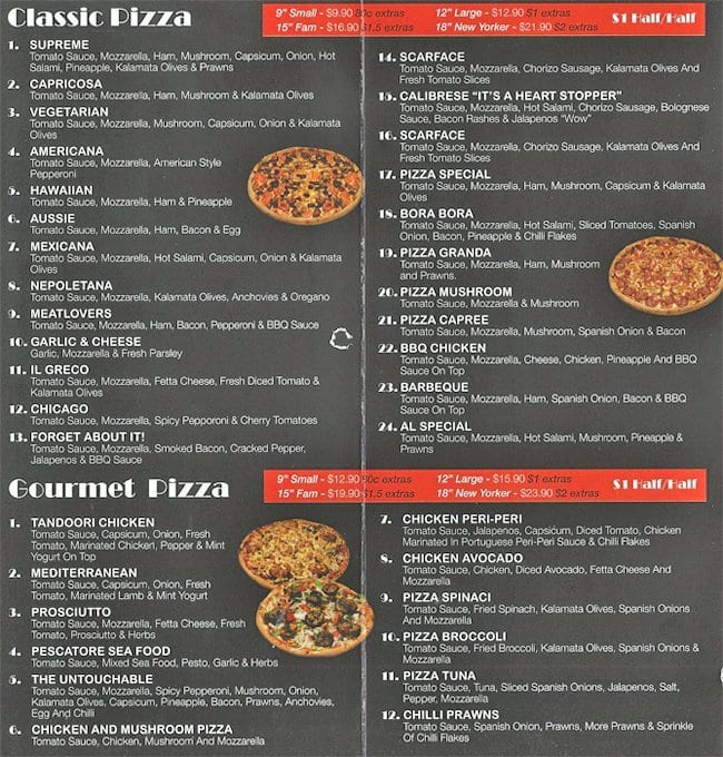 Al Capone's Pizzeria Menu - Urbanspoon/Zomato