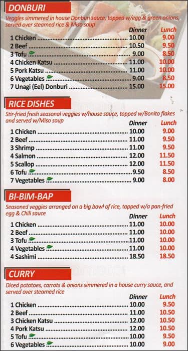 Menu at The Bento Box restaurant, Redmond