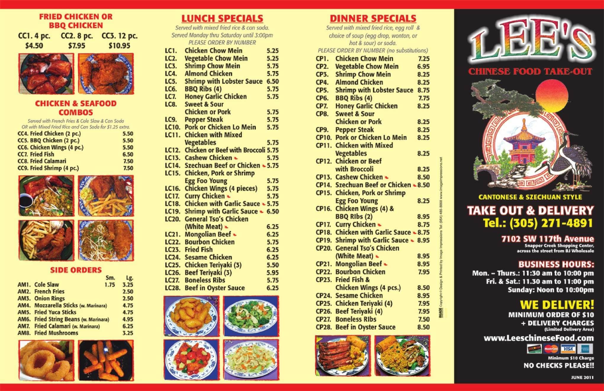 Menu at Lee's Chinese Food restaurant, Miami Menu at Lee's Chinese Food restaurant, Miami