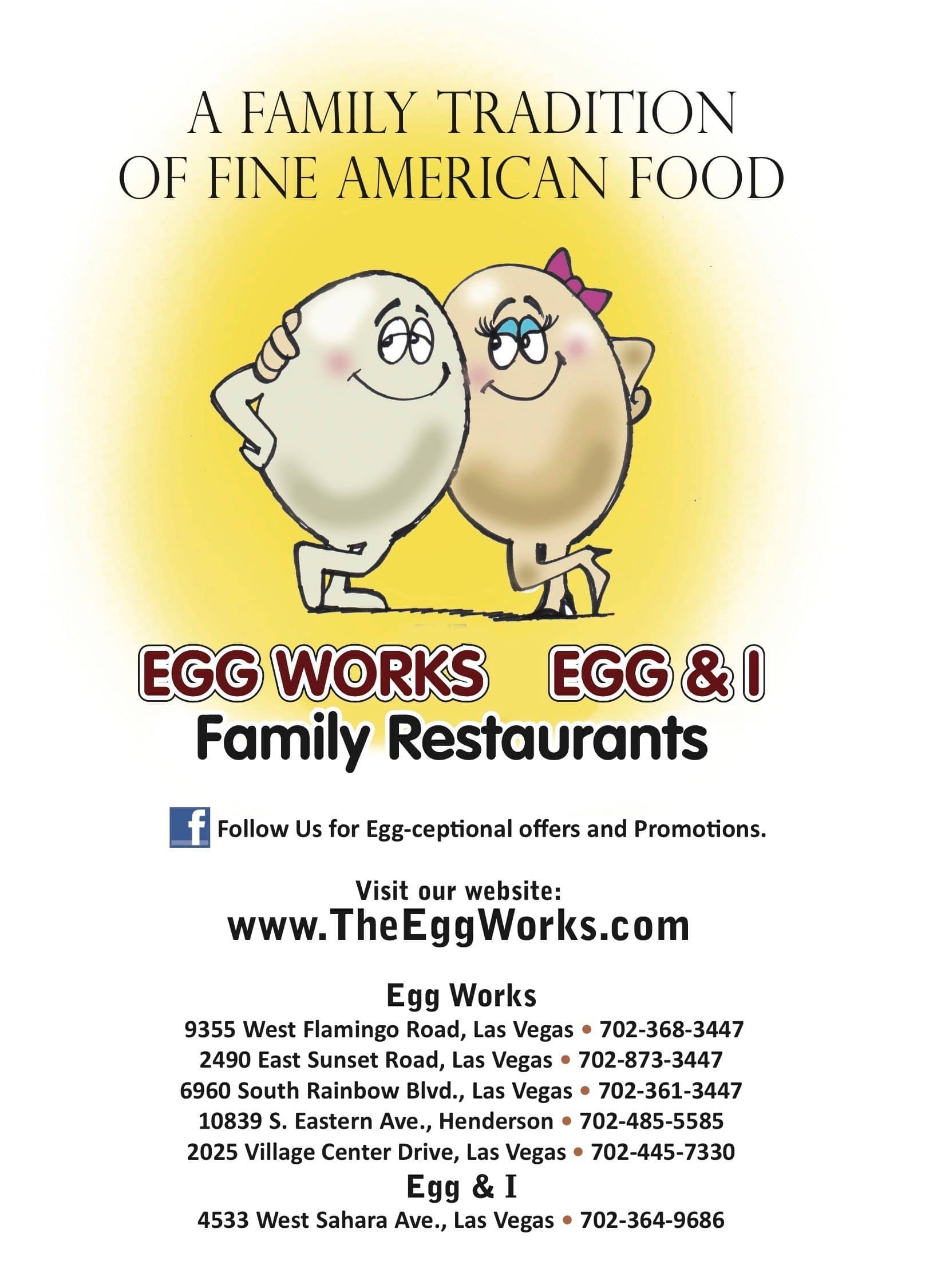 Menu at The Egg & I restaurant, Las Vegas