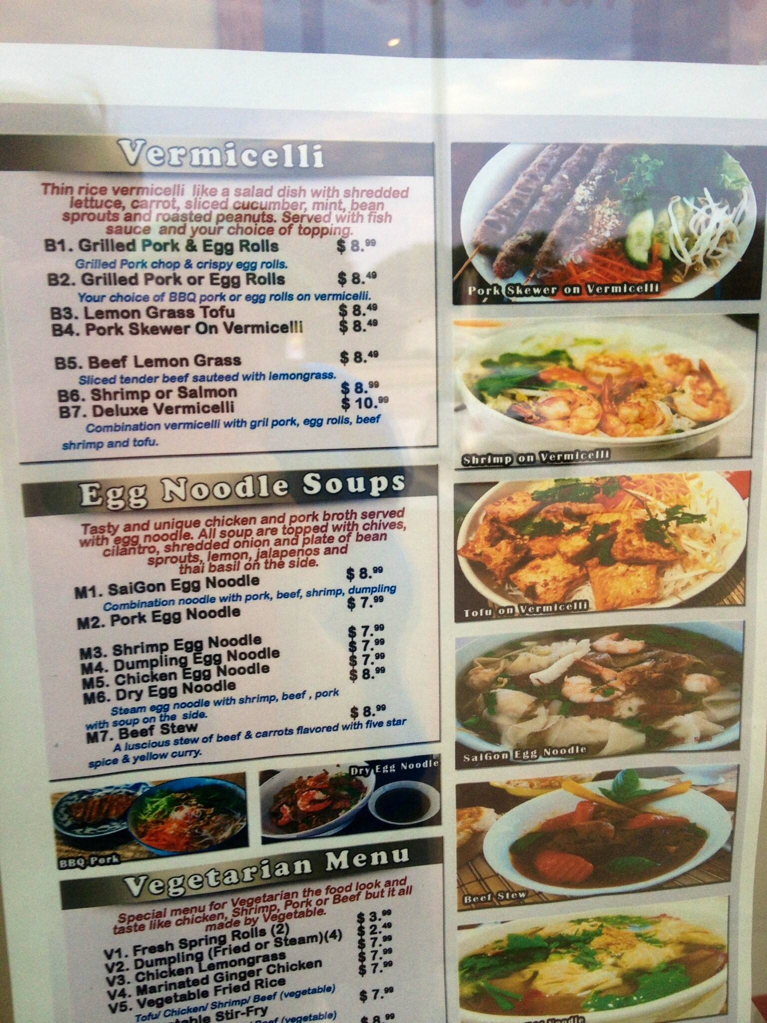 Menu at Saigon Bistro restaurant, Davenport