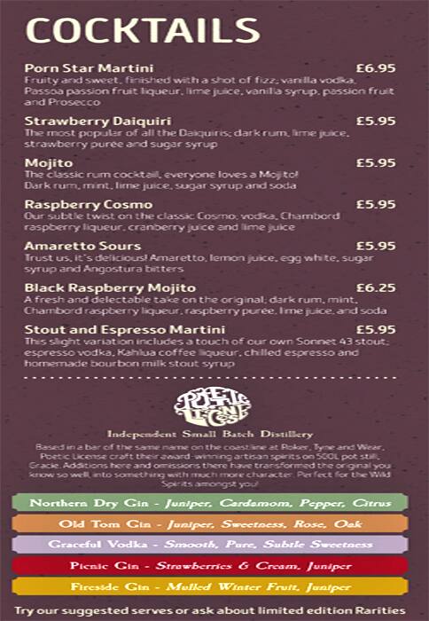 Menu at Bishops Lodge restaurant, Bishop Auckland