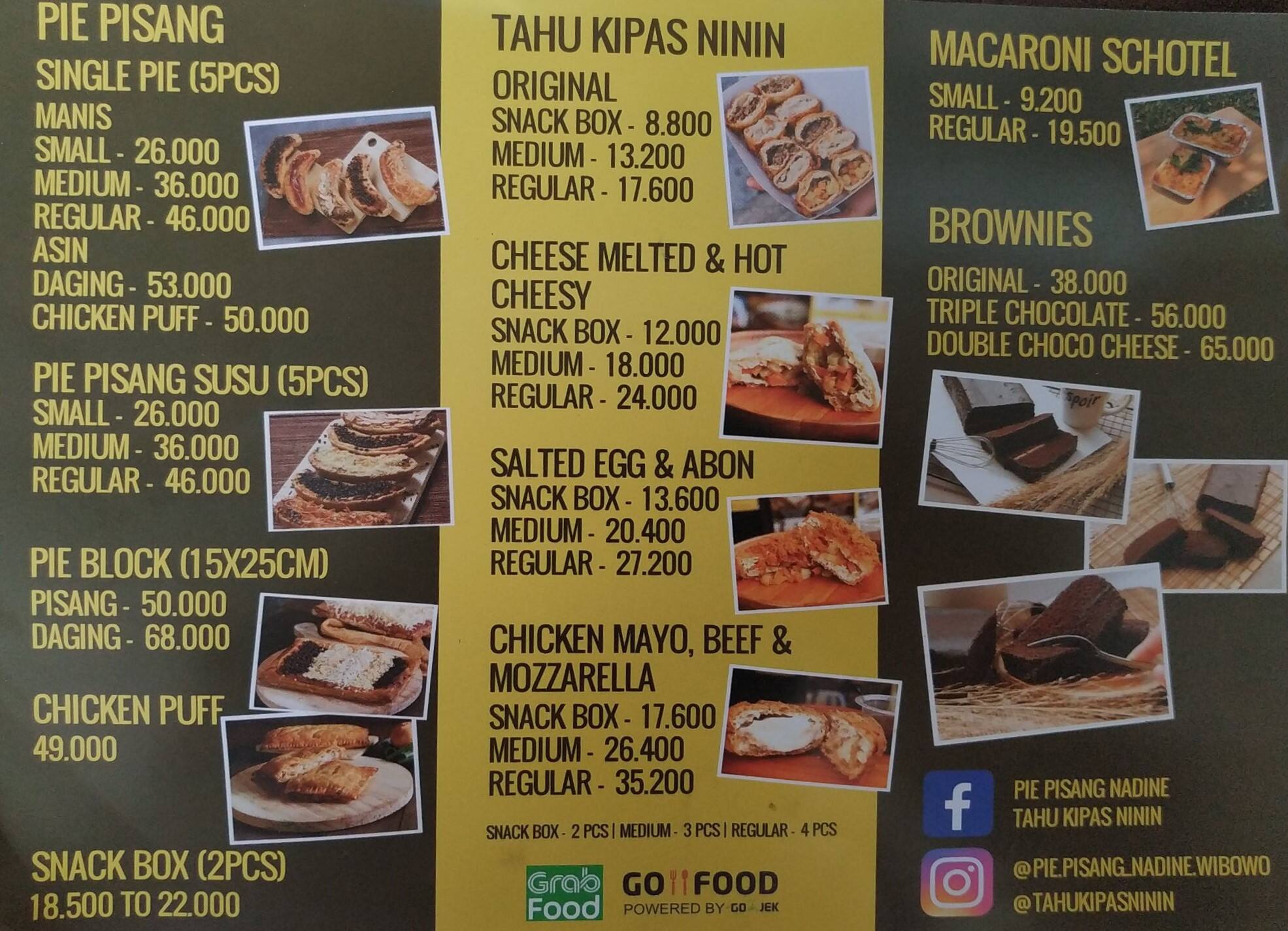 Menu at Pie Pisang Nadine Wibowo desserts, West Jakarta, Jl. Panjang ...