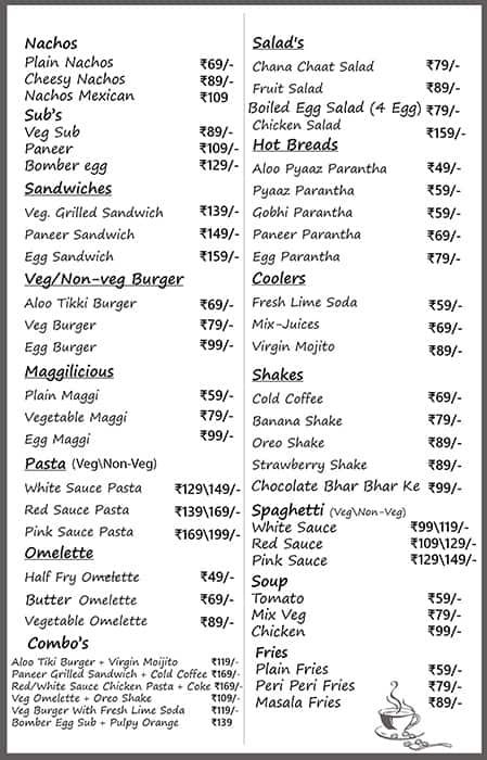 Menu of Vibes Cafe, Sector 14, Gurgaon
