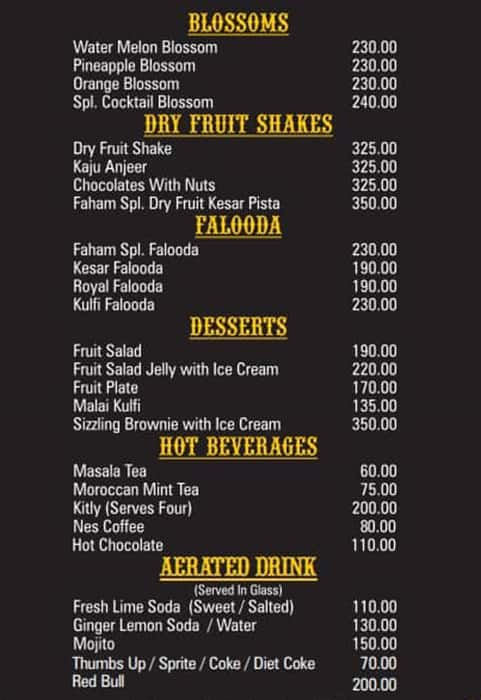 Menu at Faham Restaurant & lounge, Mumbai, Unit 1 and
