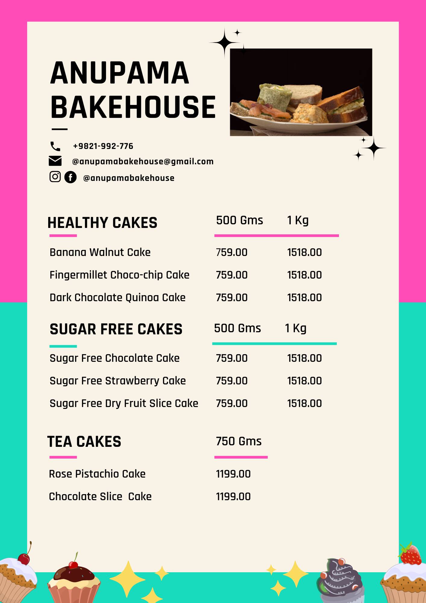 Menu of Anupama Bakehouse, Sector 88, Faridabad