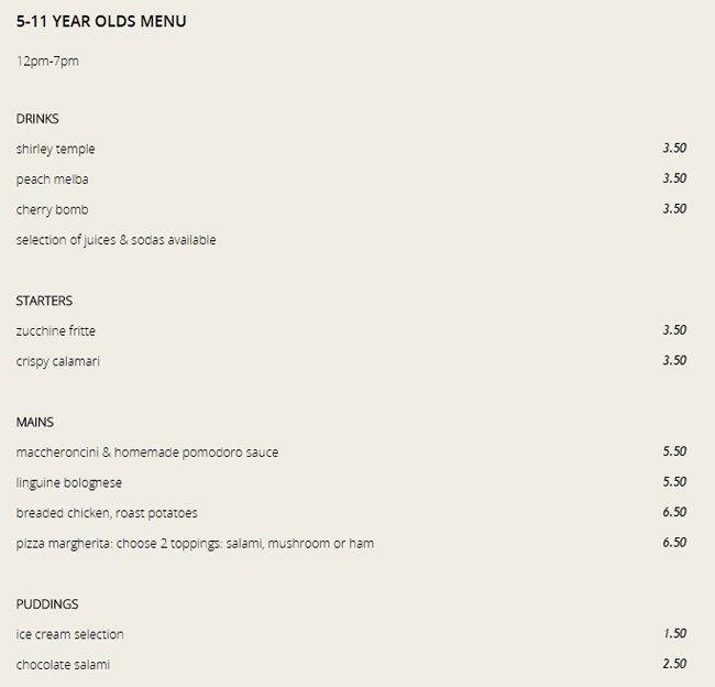 Menu at Orso restaurant, London