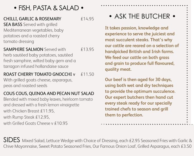 Menu at Miller & Carter Epping Forest steakhouse, Epping