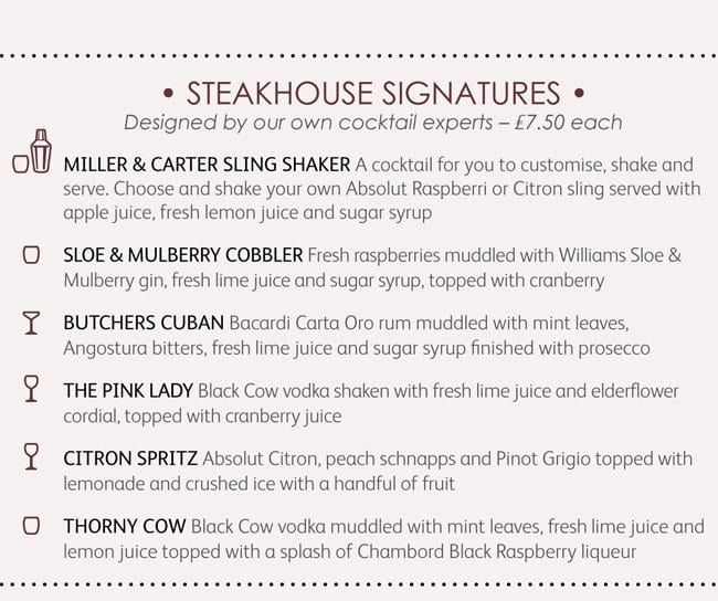 Menu at Miller & Carter Epping Forest steakhouse, Epping