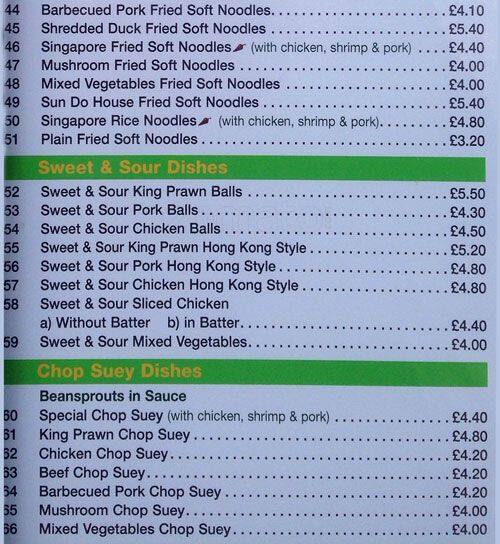 Menu at Sun Do Chinese Takeaway restaurant, Orpington, 85 Queensway
