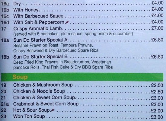 Menu at Sun Do Chinese Takeaway restaurant, Orpington, 85 Queensway