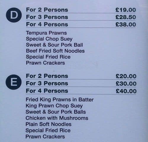 Menu at Sun Do Chinese Takeaway restaurant, Orpington, 85 Queensway