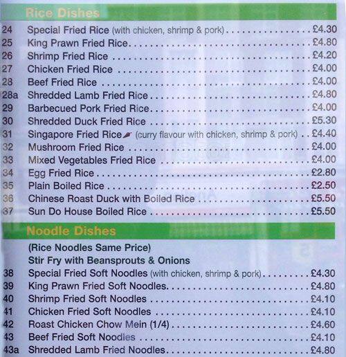 Menu at Sun Do Chinese Takeaway restaurant, Orpington, 85 Queensway