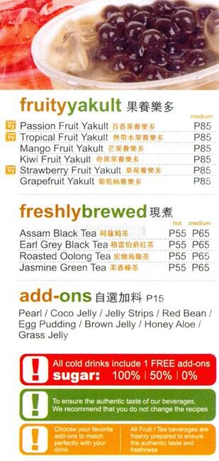 Menu at Alexia cafe, Caloocan