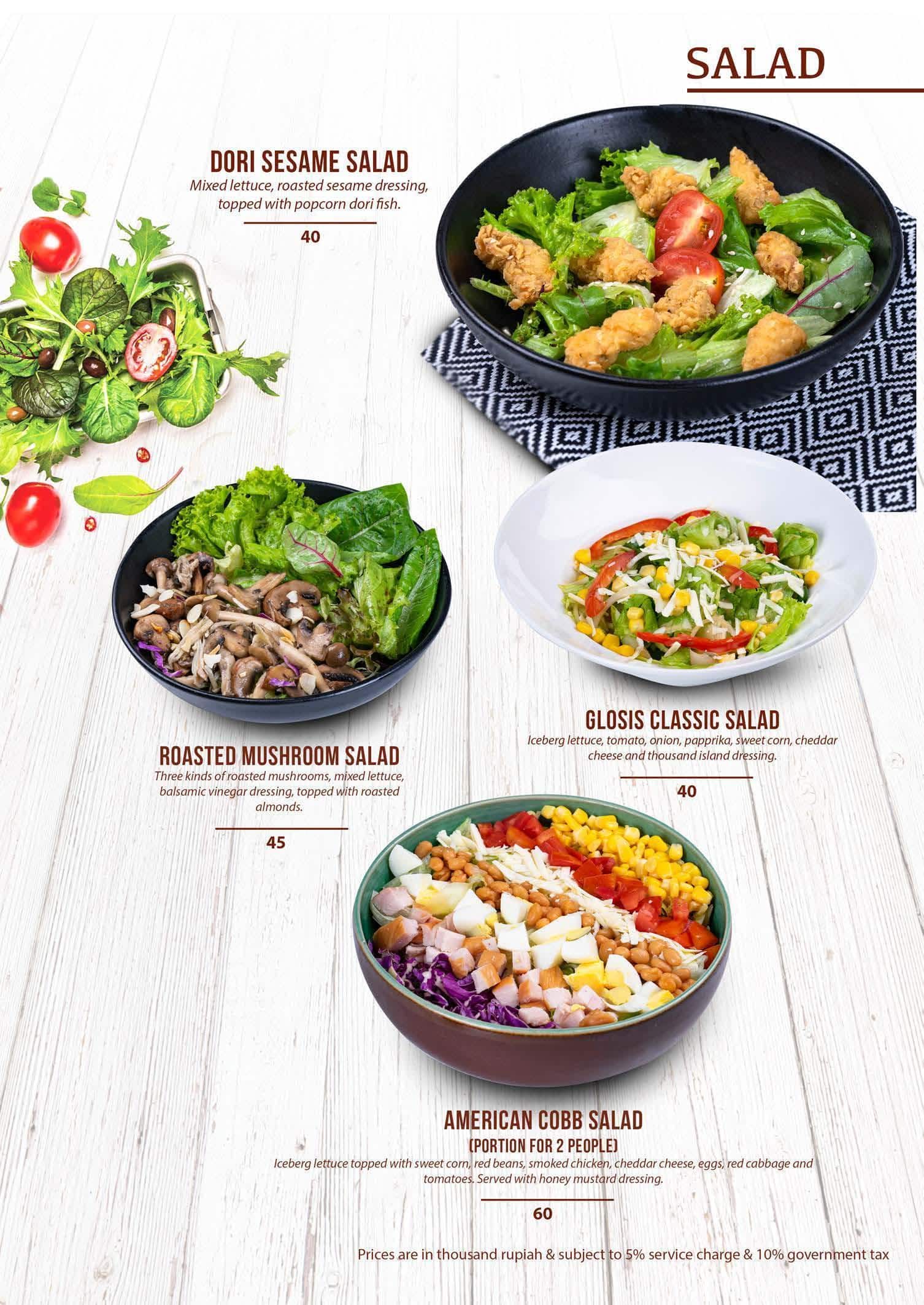 Menu at Glosis PIM steakhouse, West Jakarta, Jl. Puri Agung