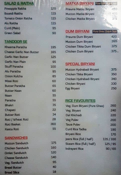 Menu at Hotel Sarovar, Pune, GW3C+F97