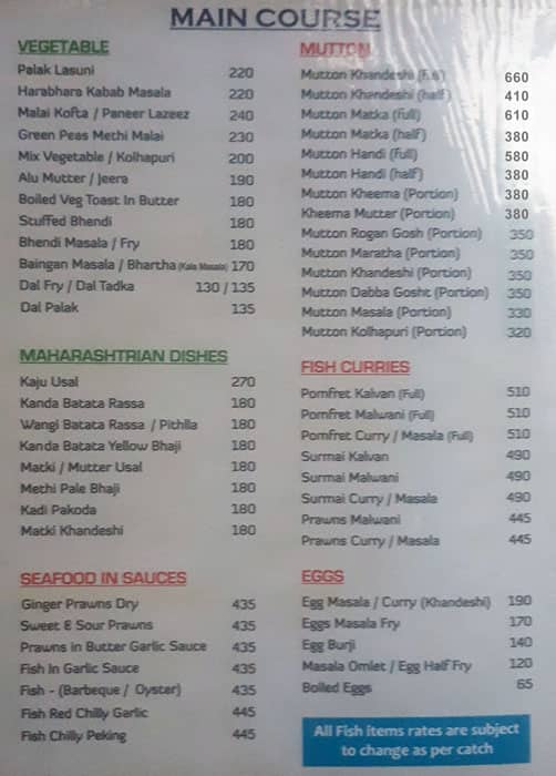 Menu at Hotel Sarovar, Pune, GW3C+F97