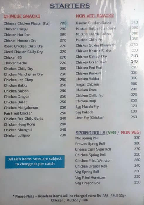 Menu at Hotel Sarovar, Pune, GW3C+F97