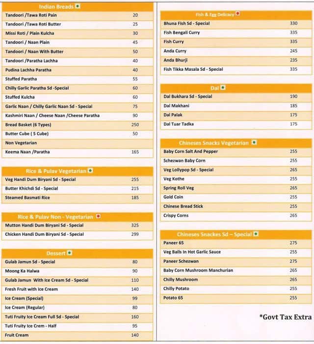 Menu at Mustang - Hotel Somdeep Palace, Indore