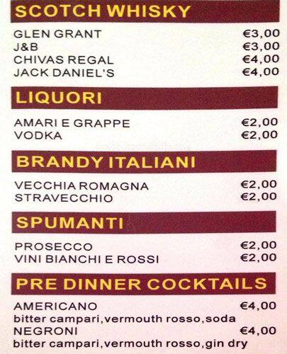 Menu at Dear Coffee cafe, Milan