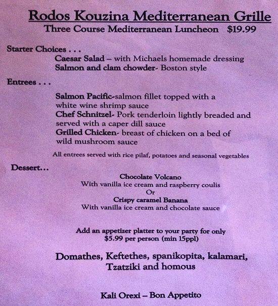 Menu at Rodos Kouzina Mediterranean Grille restaurant, Port Moody, 221 ...
