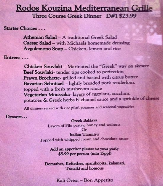 Menu at Rodos Kouzina Mediterranean Grille restaurant, Port Moody, 221 ...