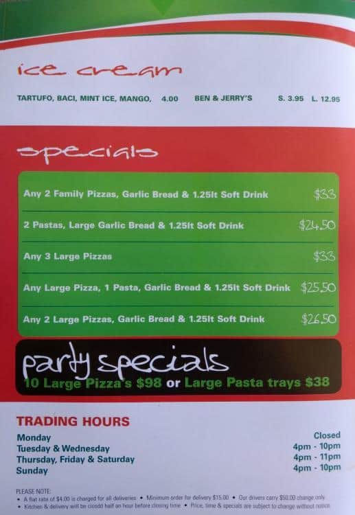 Menu at Diamond Village Pizza & Pasta pizzeria, Watsonia