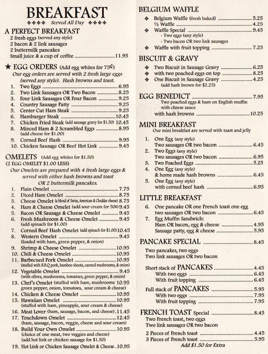 Menu at Young's Restaurant, Seattle