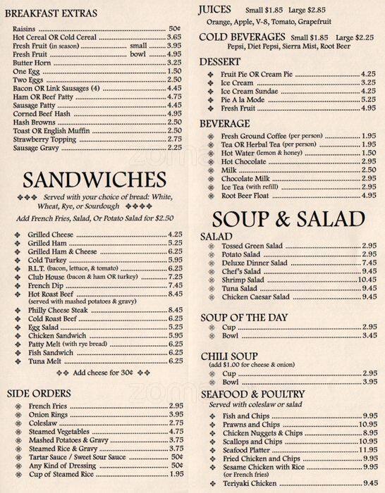 Menu at Young's Restaurant, Seattle