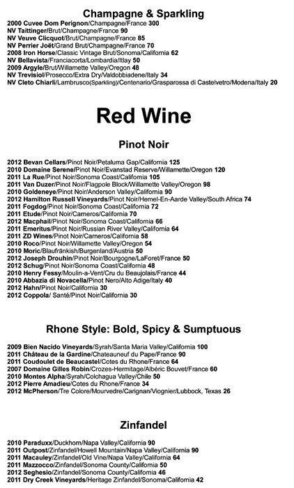 Menu at Prego pizzeria, Houston