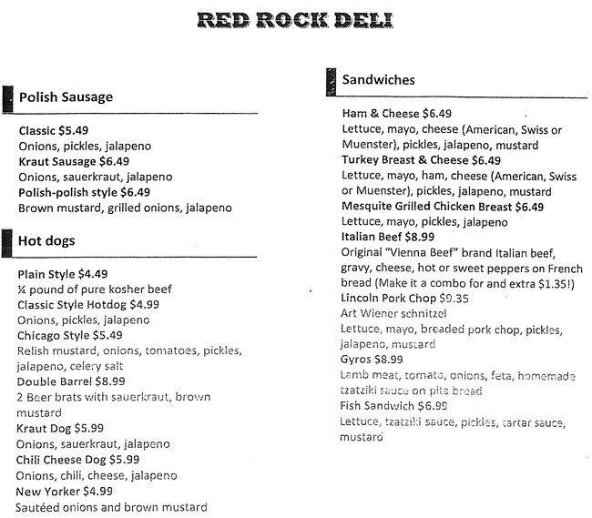 Menu at Red Rock Deli restaurant, Albuquerque, Lomas Blvd NE