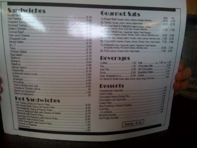 Menu at Stage Deli restaurant, Schenectady