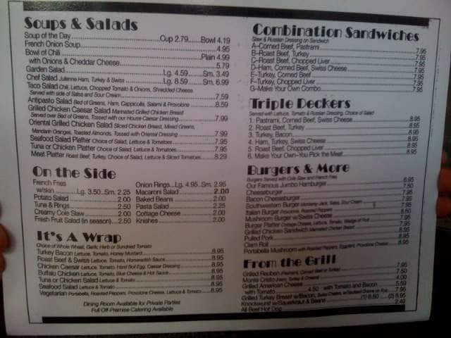 Menu at Stage Deli restaurant, Schenectady