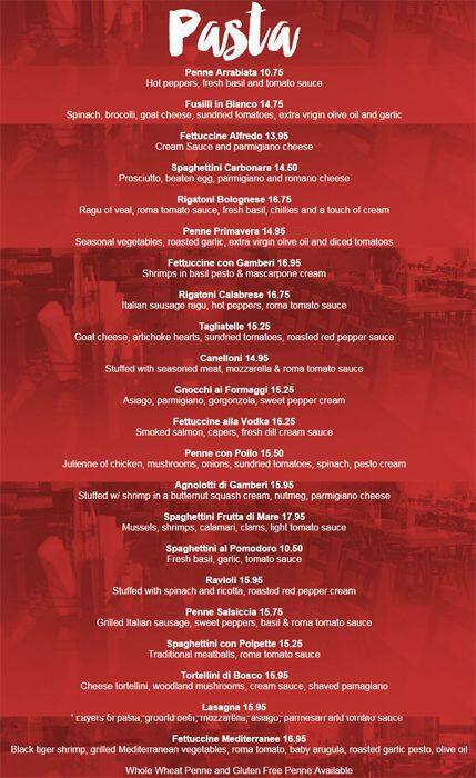 Menu at Avanti pizzeria, Oshawa