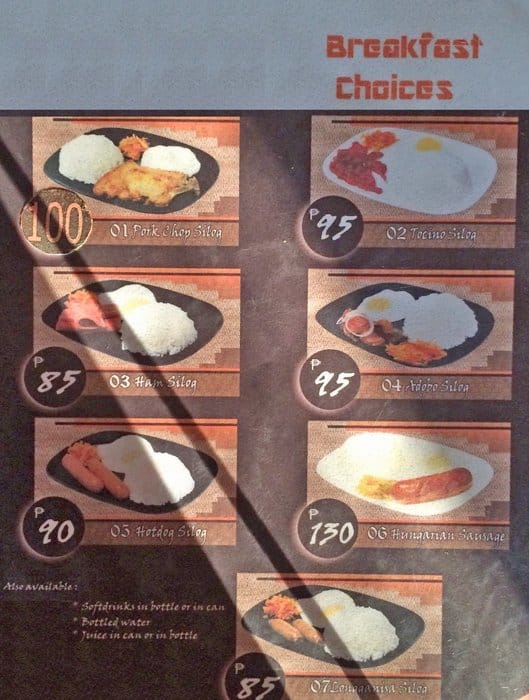 Menu at Top Silog District restaurant, Lapu-Lapu City