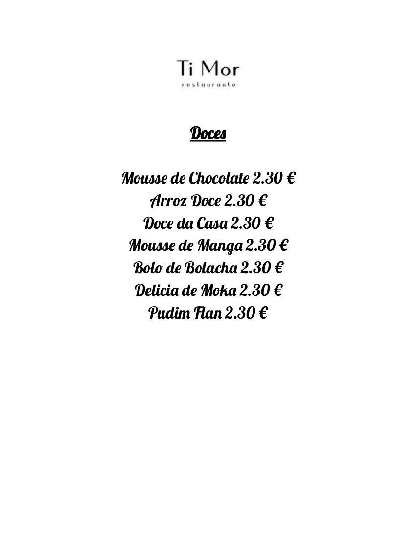 Menu at Ti Mor restaurant, Lisbon